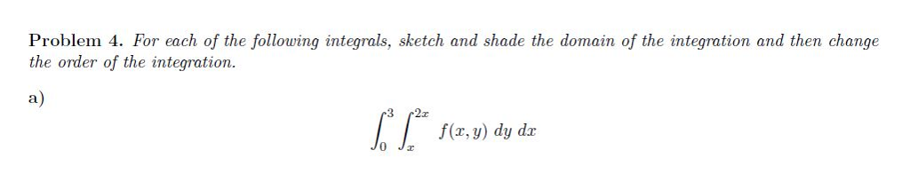 Solved For each of the following integrals, sketch and shade | Chegg.com