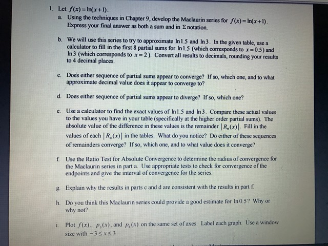 Solved Let f(x) = In (x + 1). a. Using the techniques in | Chegg.com