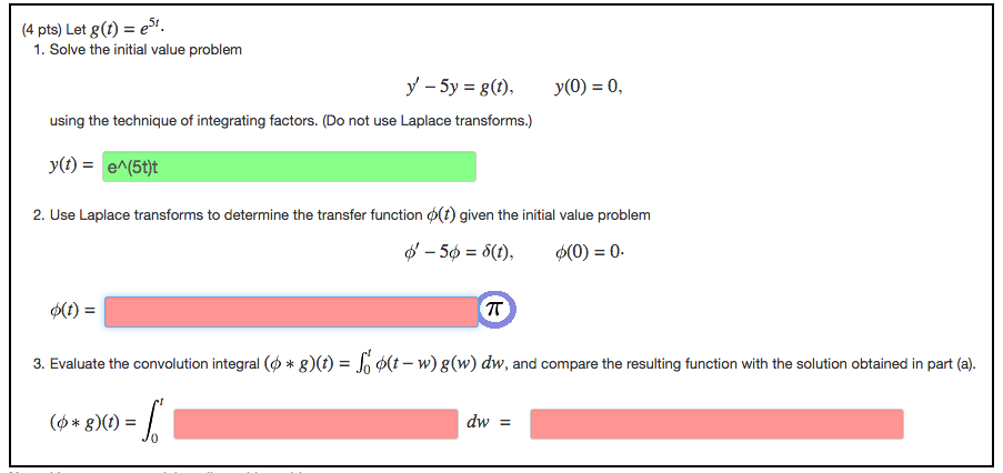 Solved Let g(t) = e^5t 1. Solve the initial value problem y' | Chegg.com