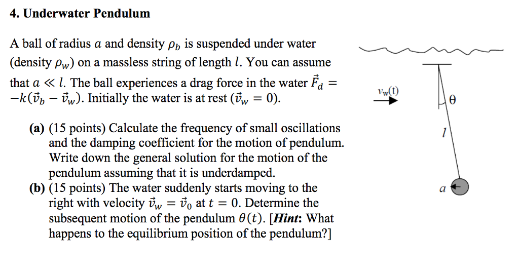 Solved 4. Underwater Pendulum A ball of radius a and density | Chegg.com