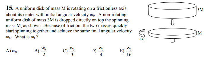 Solved 15. A uniform disk of mass M is rotating on a | Chegg.com