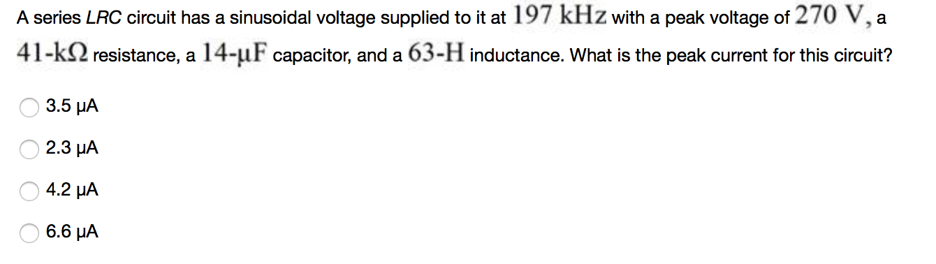 Solved A series LRC circuit has a sinusoidal voltage | Chegg.com