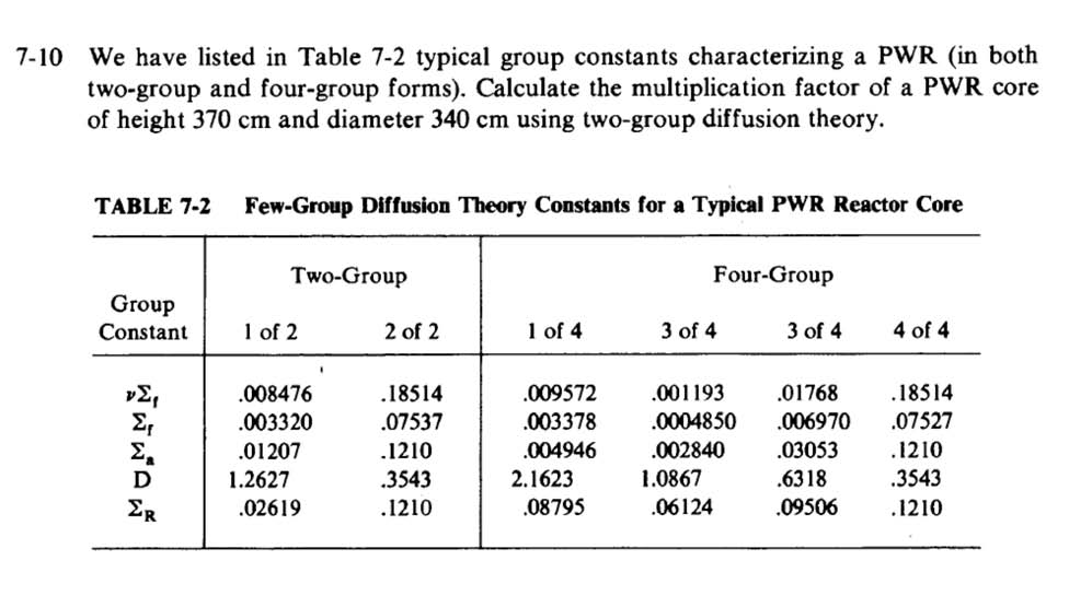 We have listed in Table 7-2 typical group constants | Chegg.com