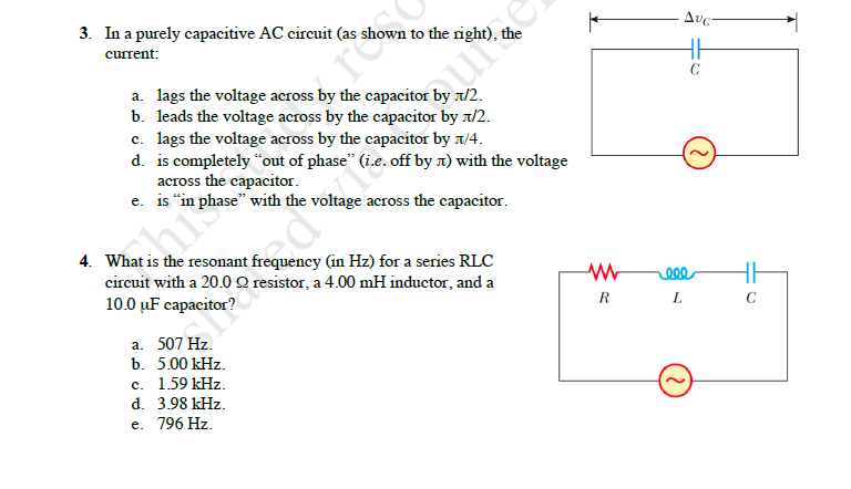 Solved In a purely capacitive AC circuit (as shown to the | Chegg.com