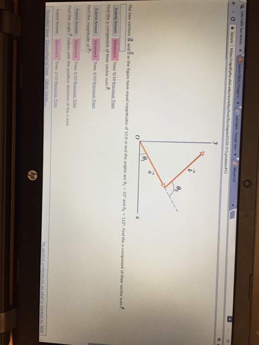 Solved LON-CAPA Two Vectors x c Secure I https/f phy ohio | Chegg.com