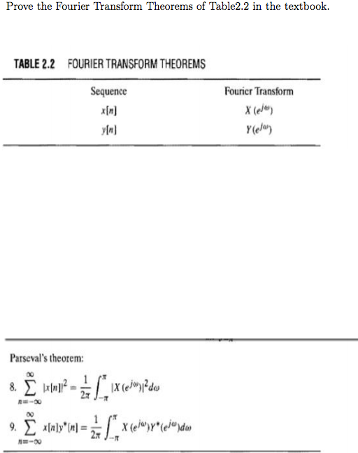 Solved Prove the Fourier Transform Theorems of Table2.2 in | Chegg.com