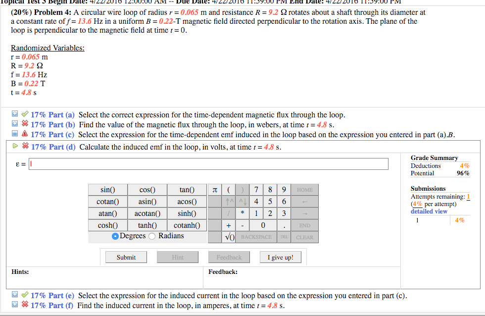 Solved A circular wire loop of radius r = 0.065 m and | Chegg.com