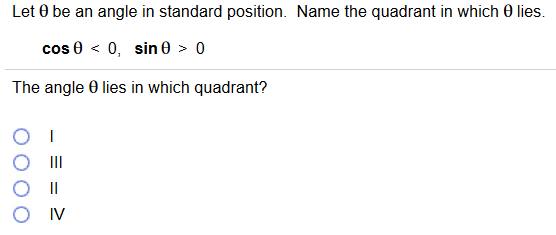 Solved Let theta be an angle in standard position. Name the | Chegg.com