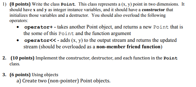 Solved 1) (8 points) Write the class Point. This class | Chegg.com
