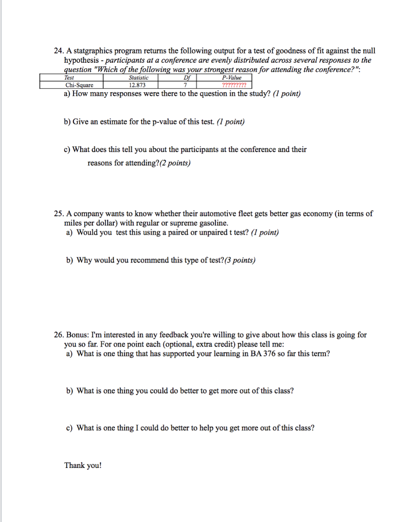 Solved 24. A statgraphics program returns the following | Chegg.com