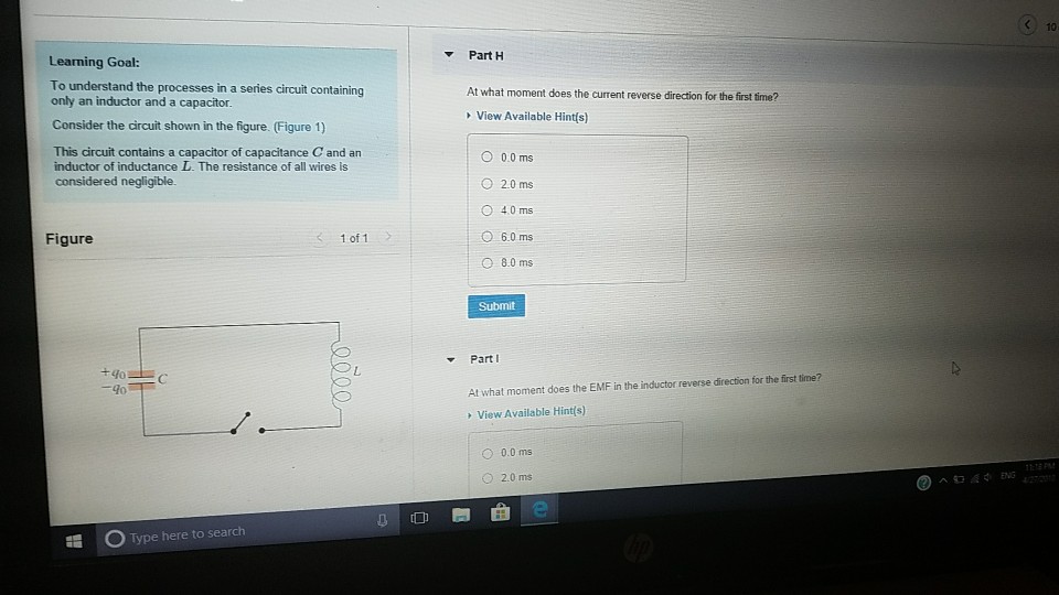 Solved Oscillations in an LC circuit. K10 of 11 Learning | Chegg.com