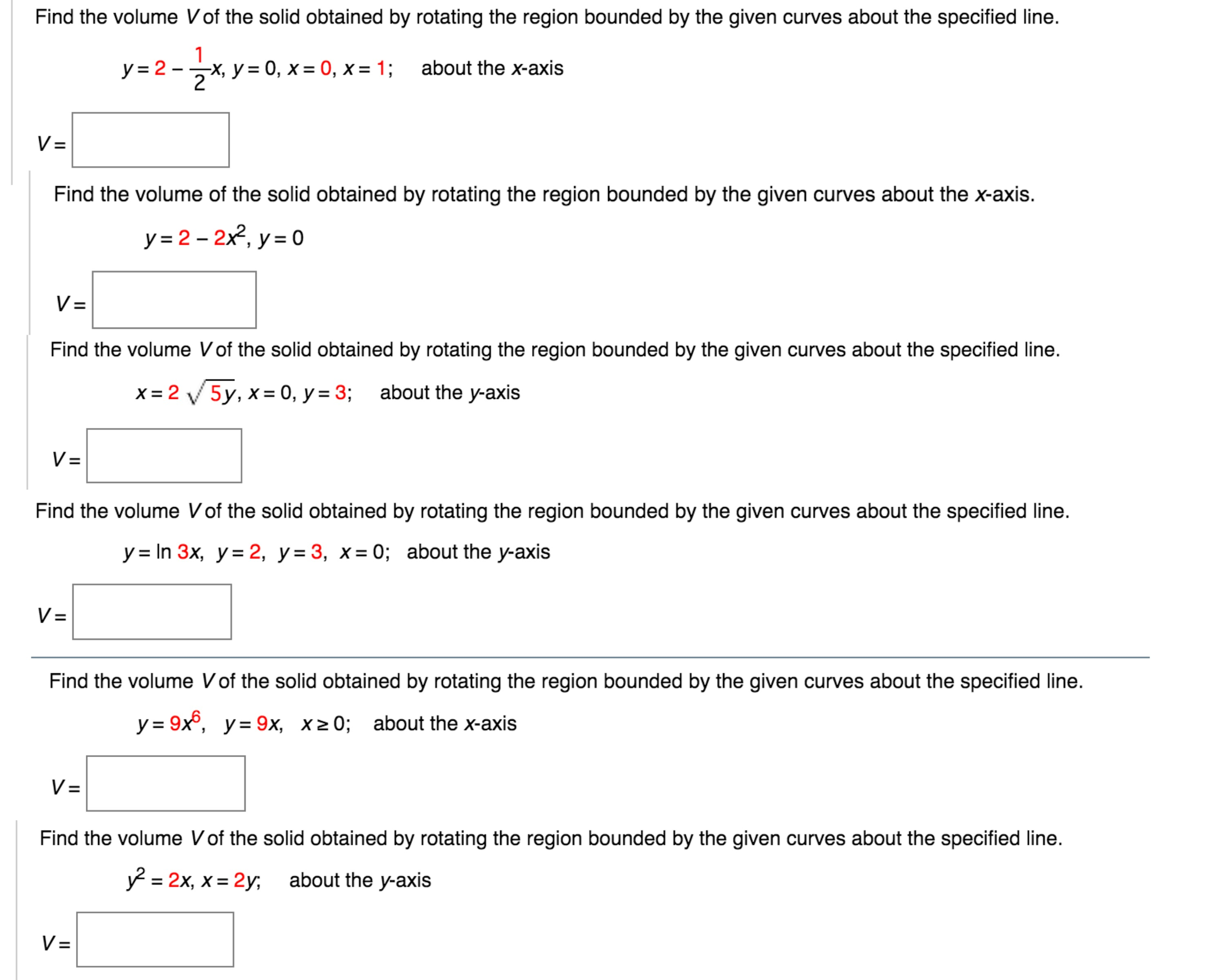 Solved Find the volume V of the solid obtained by rotating | Chegg.com