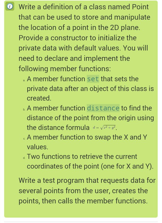 Solved Write a definition of a class named Point that can be | Chegg.com