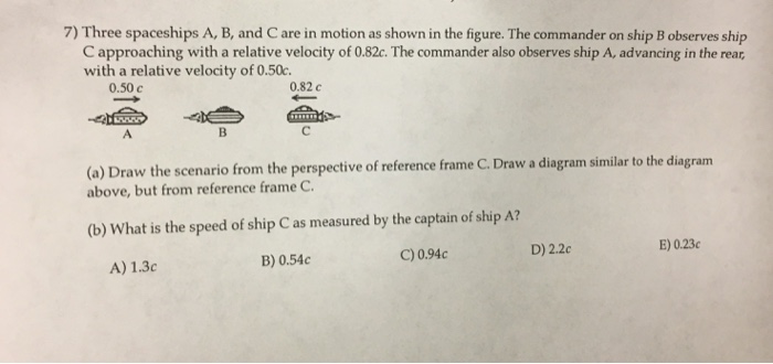 Solved Three spaceships A, B, and C are in motion as shown | Chegg.com