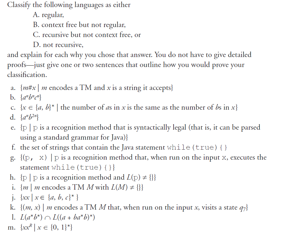 Solved Classify the following languages as either A. regular | Chegg.com