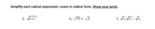 Solved Simplify each radical expression. Leave in radical | Chegg.com