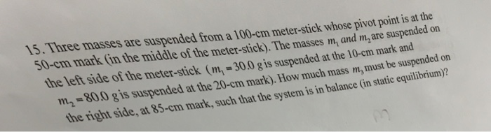Solved Three masses are suspended from a 100-cm meter-stick | Chegg.com