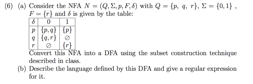 Solved Consider the NFA N = (Q, sigma, p, F, delta) with Q = | Chegg.com