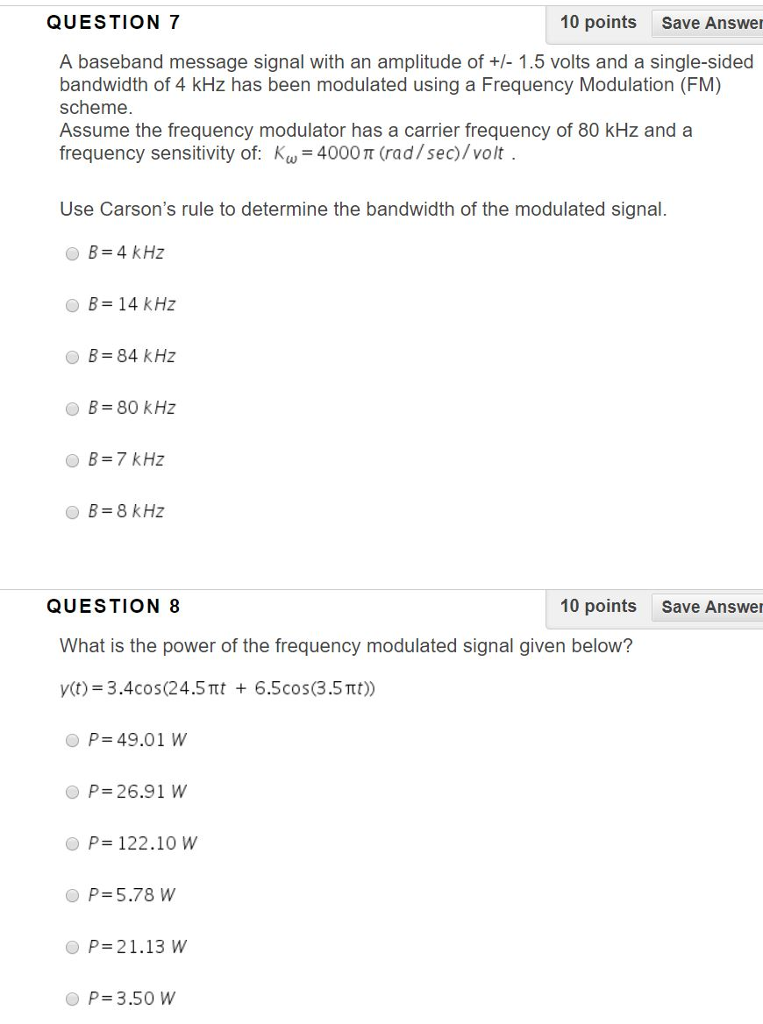 Solved A baseband message signal with an amplitude of +/-1.5 | Chegg.com