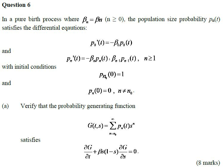 Question6 In a pure birth process where =fm (n | Chegg.com