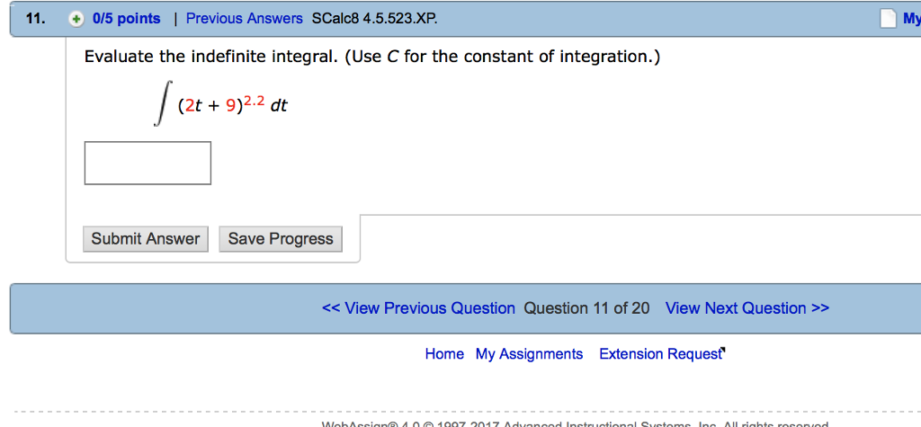 Solved: Evaluate The Indefinite Integral. (Use C For The C... | Chegg.com