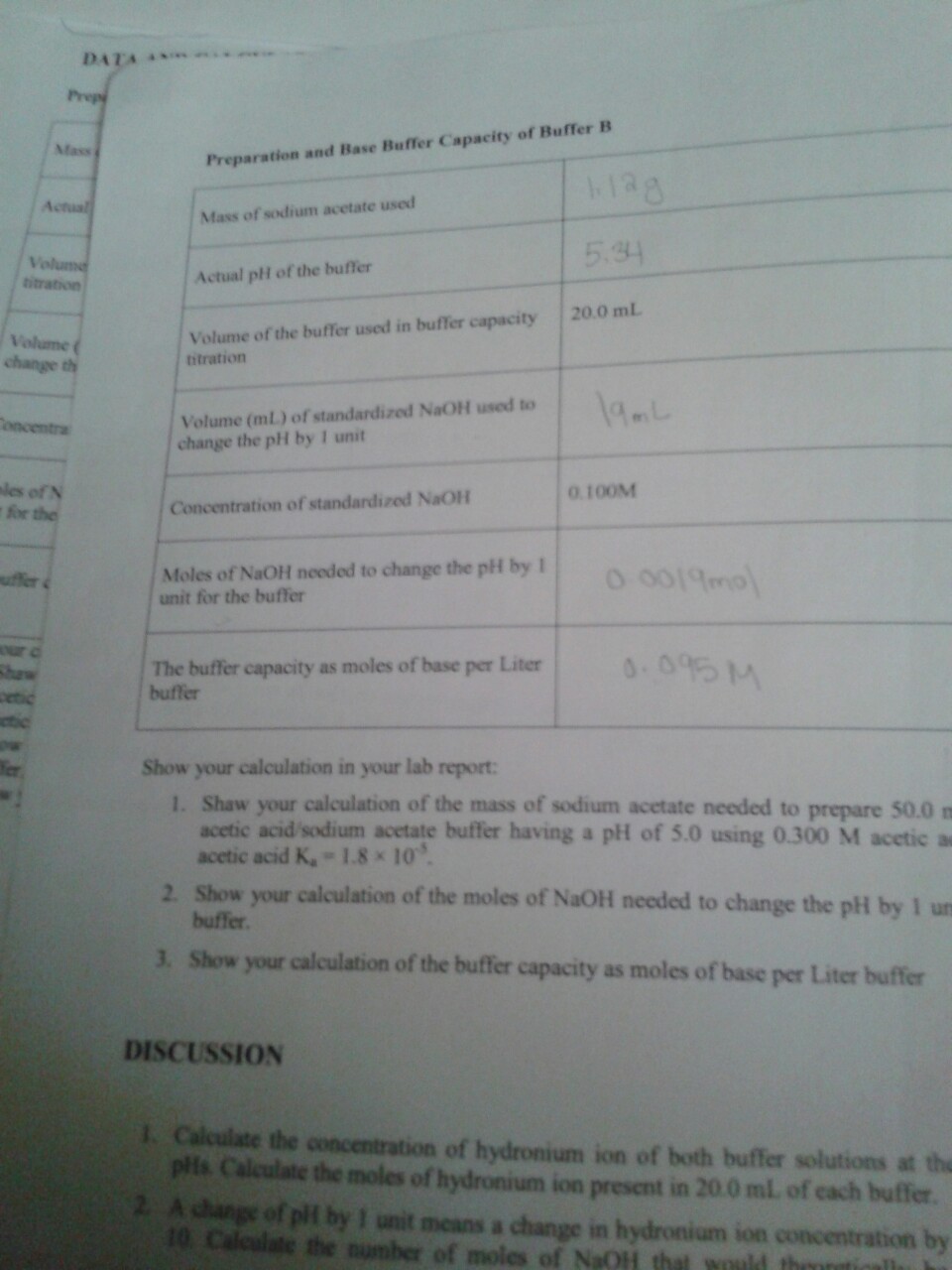 DATA AND CALCULATION Preparation and Base Buffer | Chegg.com