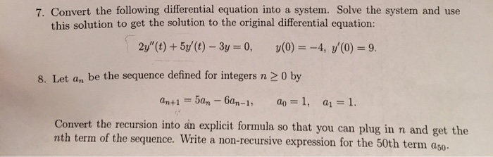 Solved Convert the following differential equation into a | Chegg.com