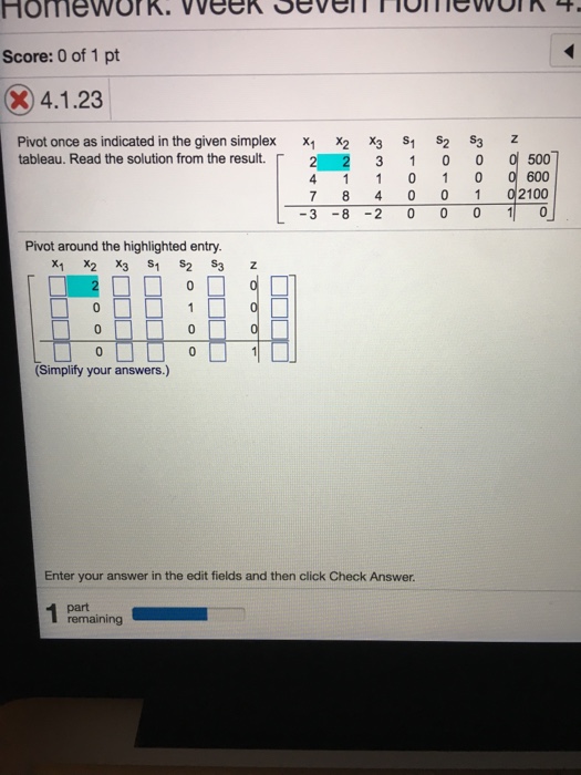 Solved Pivot once as indicated in the given simplex tableau. | Chegg.com