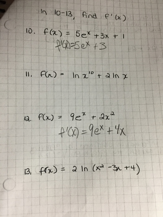 Solved F x 5e x 3x 1 x In X 10 2 In X Chegg