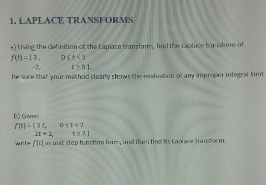 Solved Using the definition of the Laplace transform, find | Chegg.com