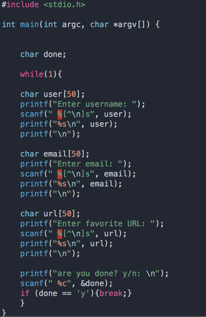 Solved Write a program that asks for a UsersName, Email, | Chegg.com
