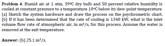 Solved Problem 4. Humid air at 1 atm, 39°C dry bulb and 50 | Chegg.com