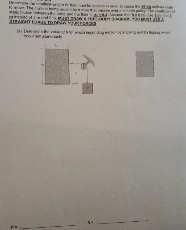 Solved Determine the smallest weight W that must be applied | Chegg.com