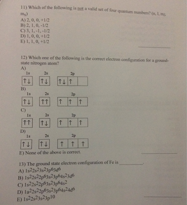 Solved 1) which of the following is not a valid set of four | Chegg.com