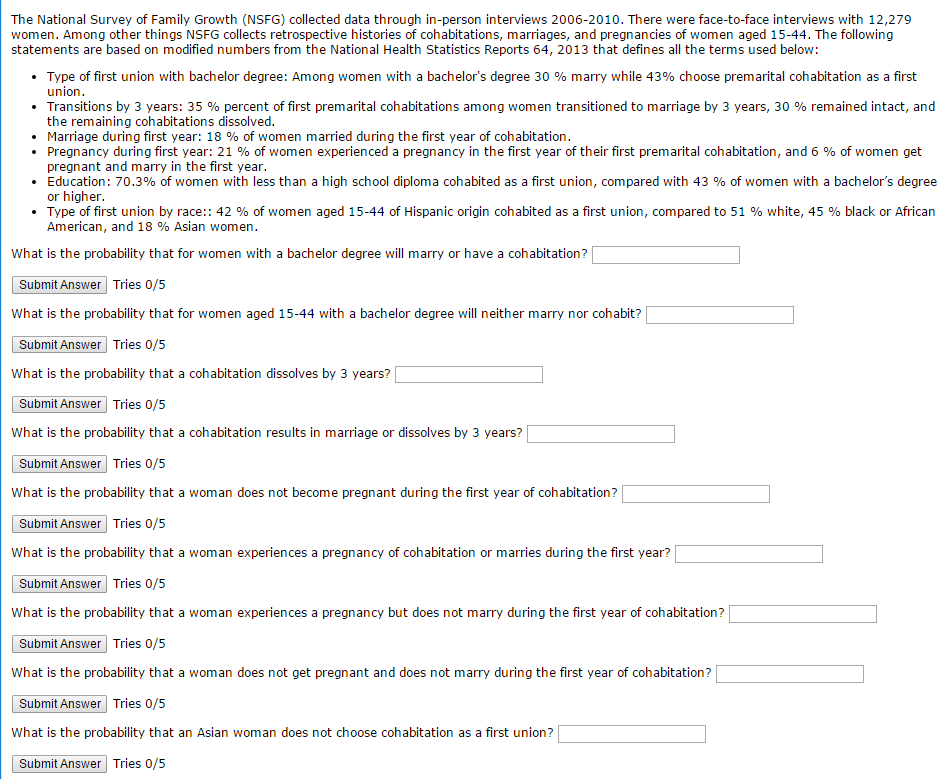 Solved The National Survey of Family Growth (NSFG) collected | Chegg.com