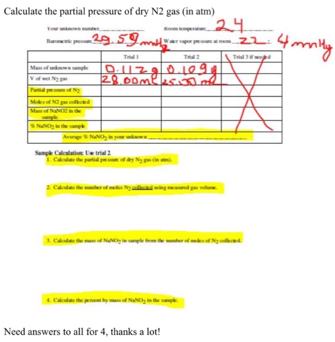 General chemistry I Lab Calculate the partial | Chegg.com