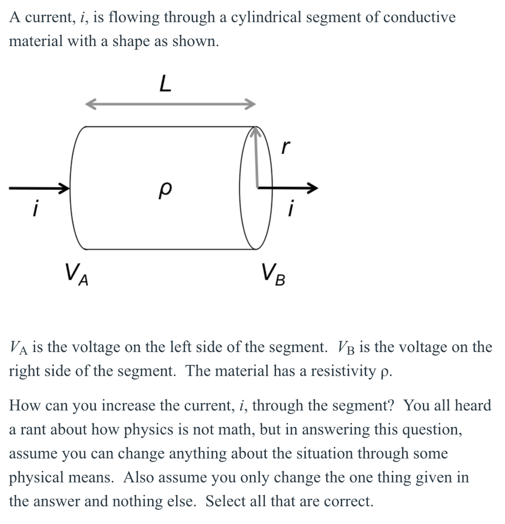 Solved A current, i, is flowing through a cylindrical | Chegg.com