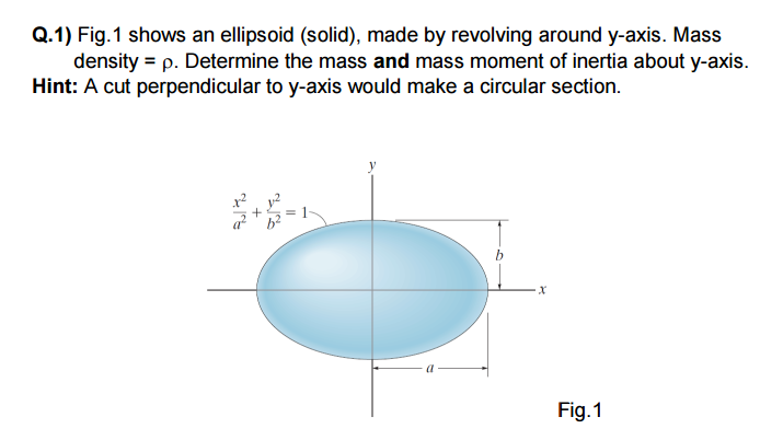 Solved Fig.1 shows an ellipsoid (solid), made by revolving | Chegg.com