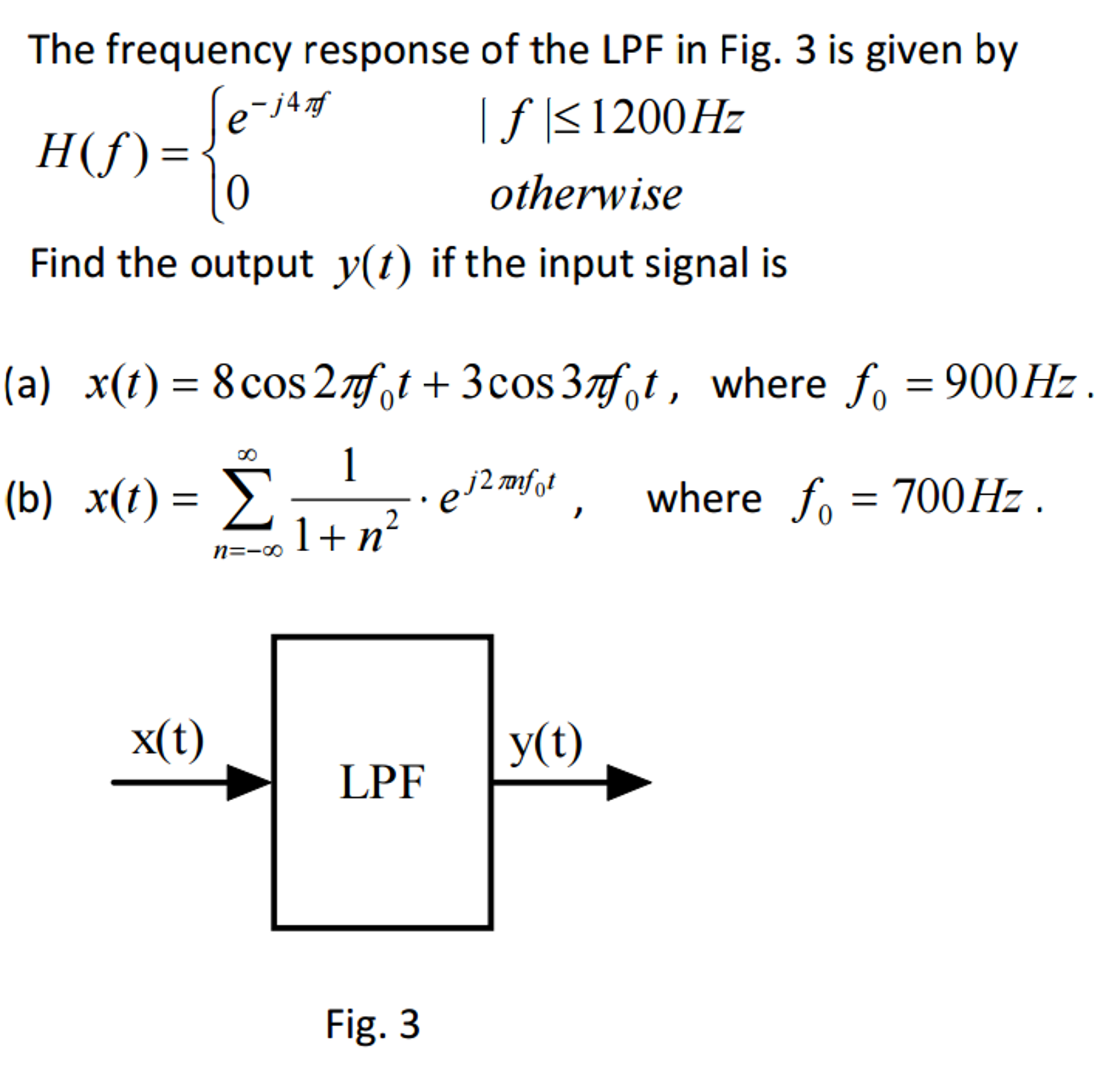 Solved The frequency response of the LPF in Fig. 3 is given | Chegg.com
