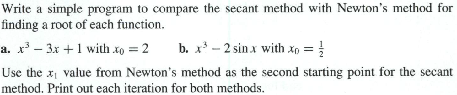 Write a simple program to compare the secant method | Chegg.com