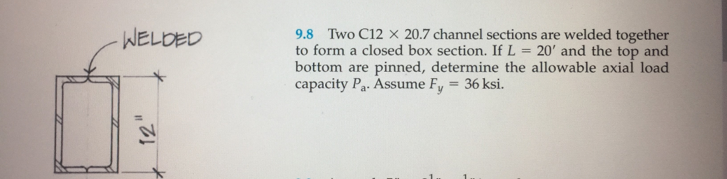 Solved NELDED 9.8 Two C12 x 20.7 channel sections are welded | Chegg.com