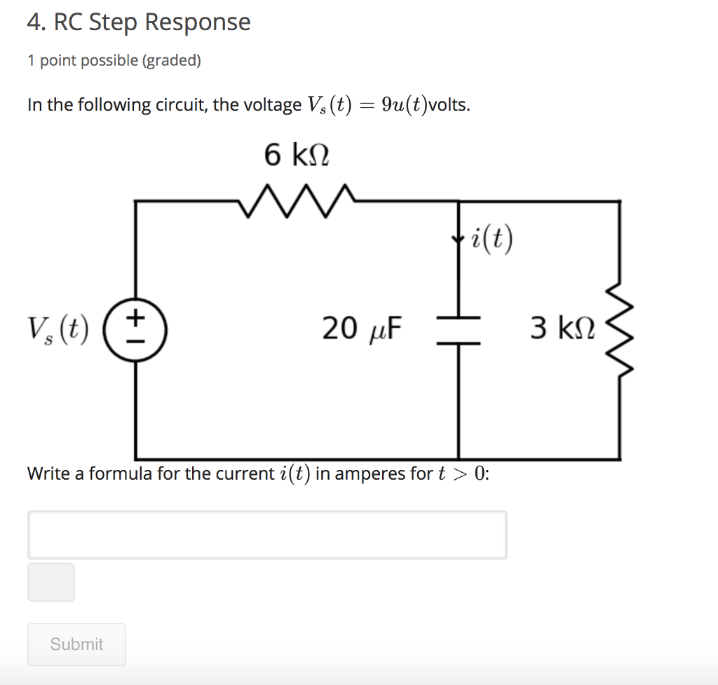 Solved 1. RC Step Response 1 point possible (graded) v(t) 20 | Chegg.com