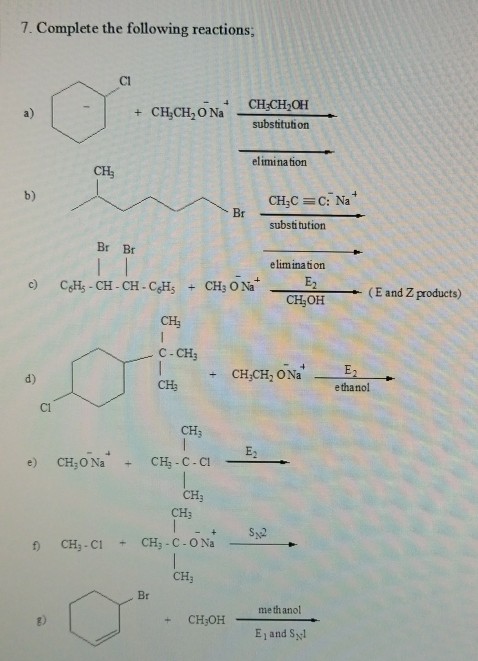 Solved 7. Complete the following reactions; Cl a) | Chegg.com