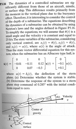 Solved The dynamics of a controlled submarine arc | Chegg.com