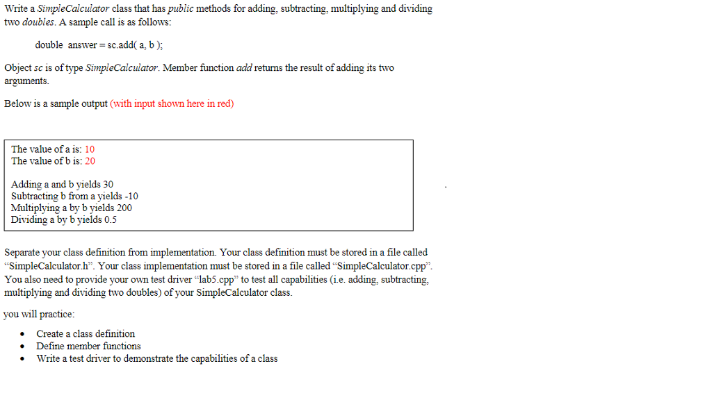 Solved Write a SimpleCalculator class that has public | Chegg.com