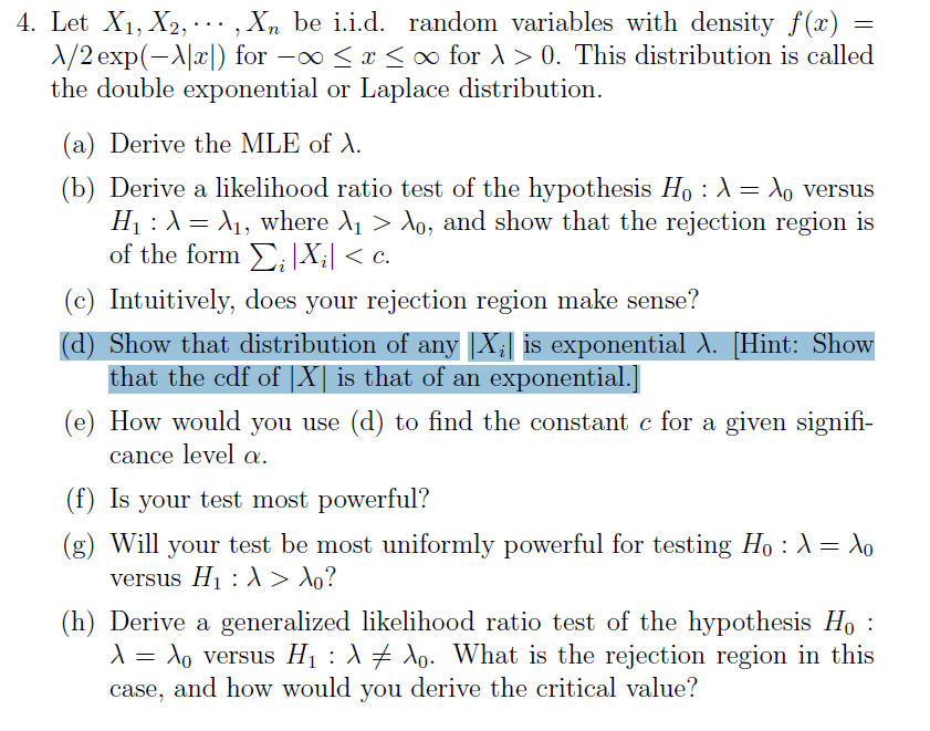 Solved 4. Let X1, X2,... X n be i.i.d. random variables with | Chegg.com