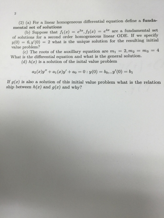 Solved For a linear homogeneous differential equation define | Chegg.com