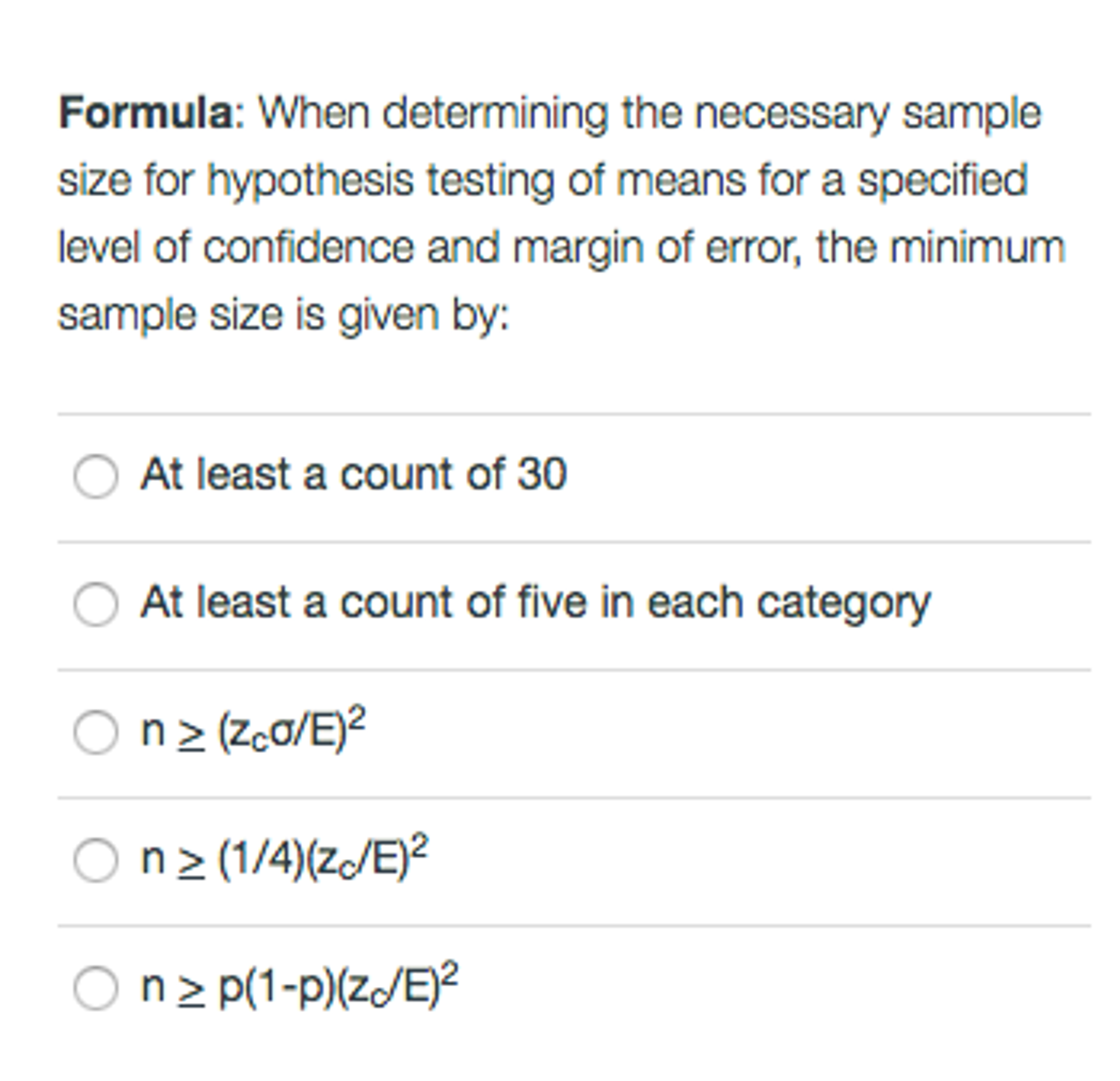 Solved Formula When Determining The Necessary Sample Size