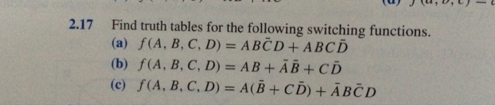 Solved 2.17 Find truth tables for the following switching | Chegg.com