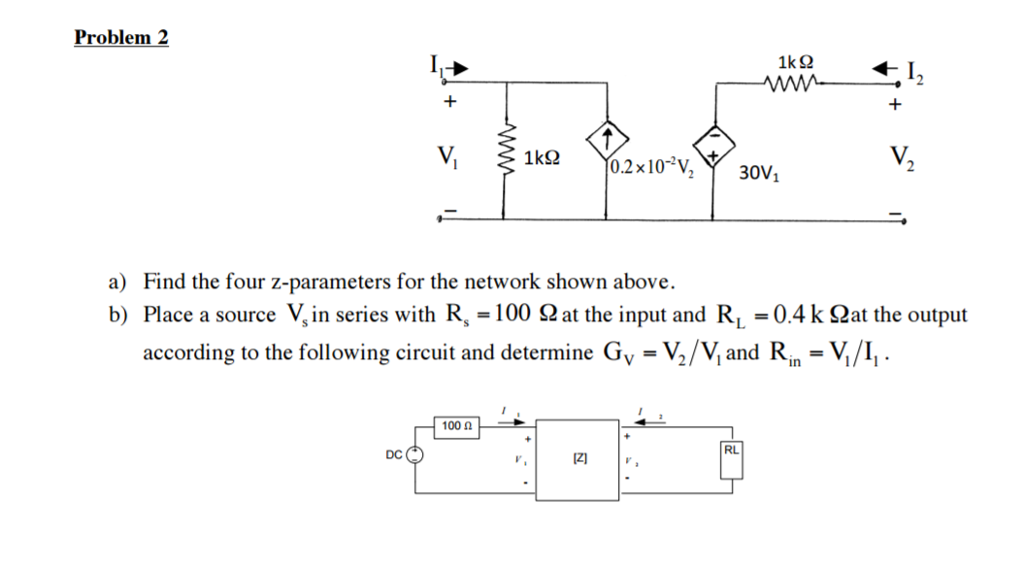 Solved a) Find the four z-parameters for the network shown | Chegg.com